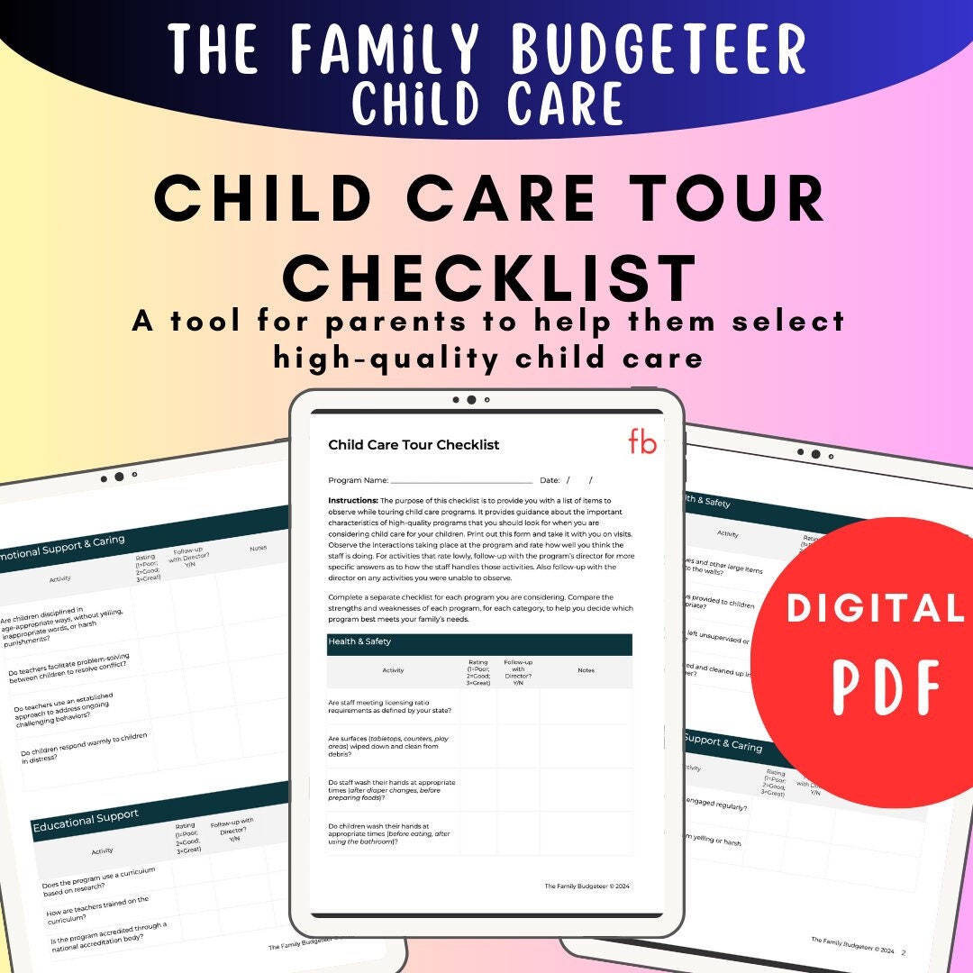 Child Care Tour Checklist PDF - Etsy