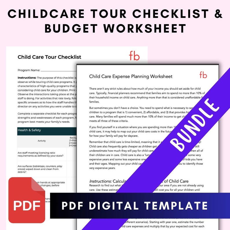Childcare Tour Checklist Budget Worksheet Checklist PDF Budget PDF ...