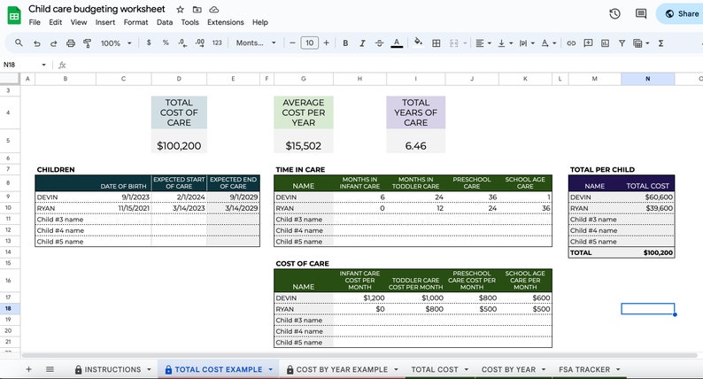 Childcare Family Budget Spreadsheet Childcare Tour Checklist ...