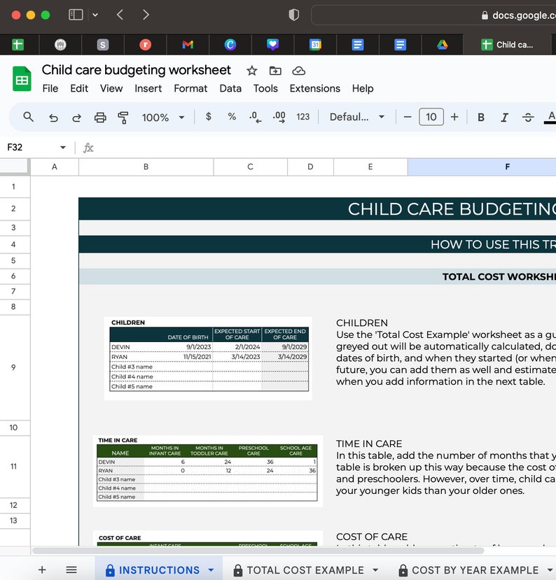 Childcare Family Budget Spreadsheet Childcare Tour Checklist ...