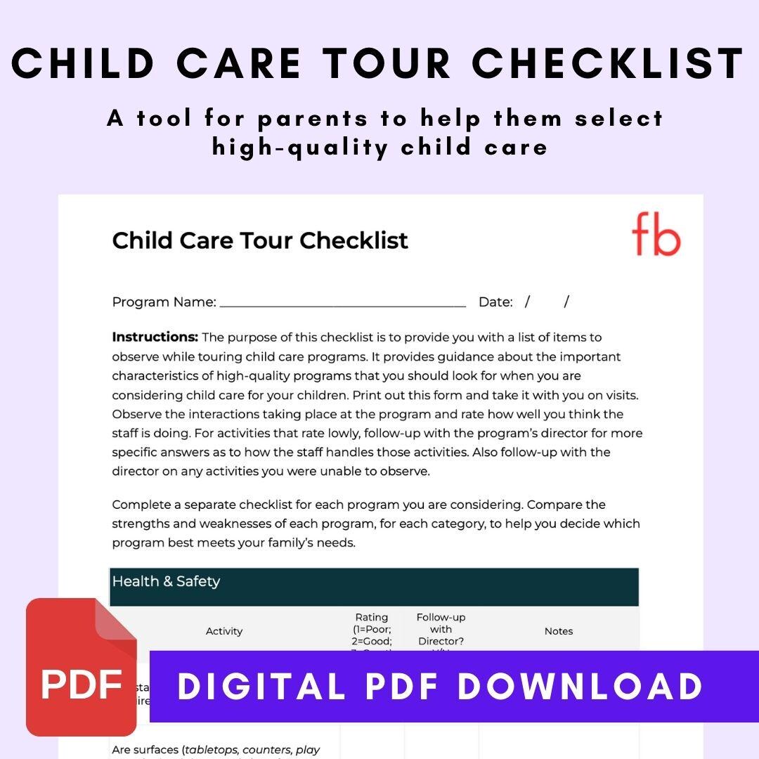 Childcare Tour Checklist PDF Digital Download Checklist Daycare Tours ...