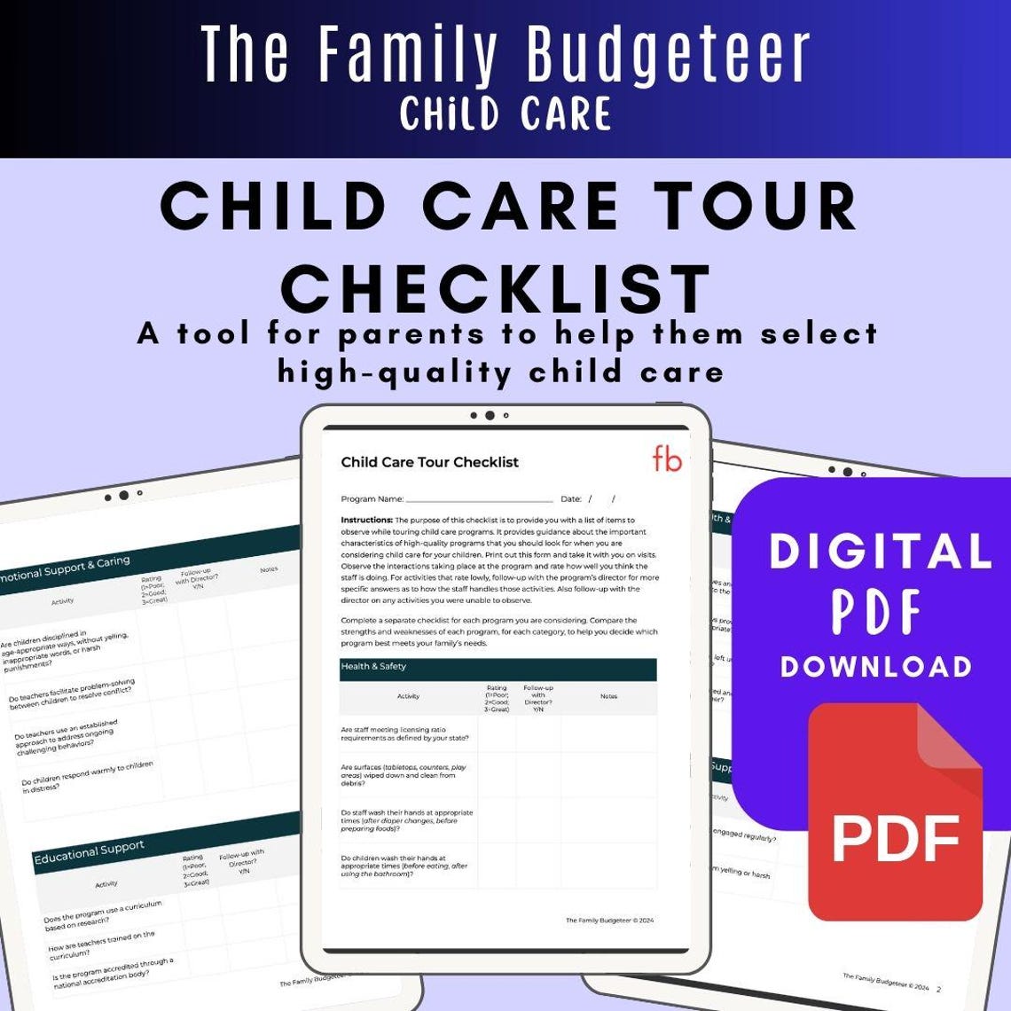 Childcare Tour Checklist PDF Digital Download Checklist Daycare Tours ...