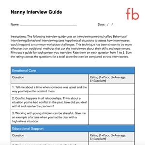 Nanny Interview Guide PDF Digital Download Interview Template Child ...