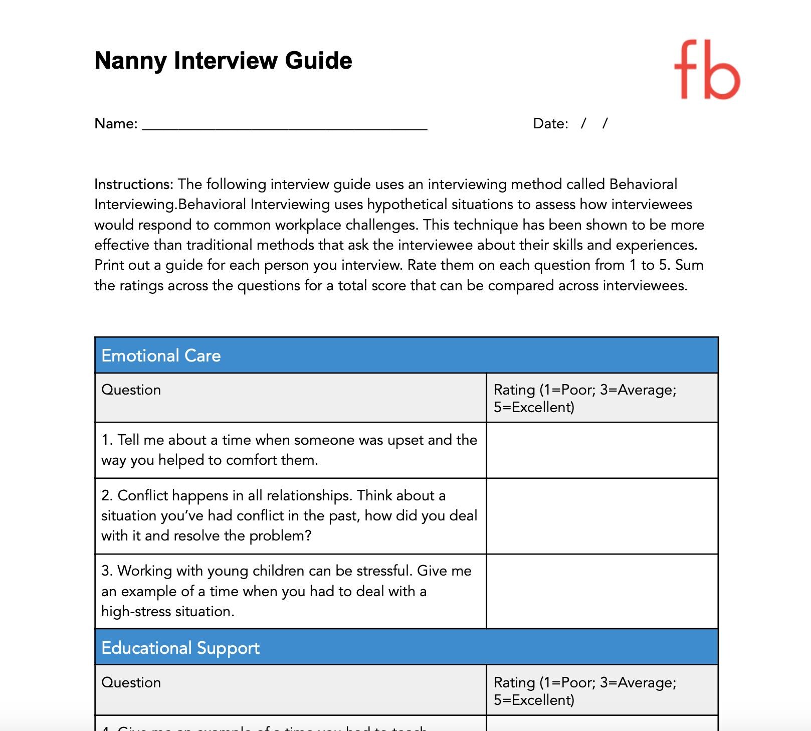 Nanny Interview Guide PDF Digital Download Interview Template Child ...