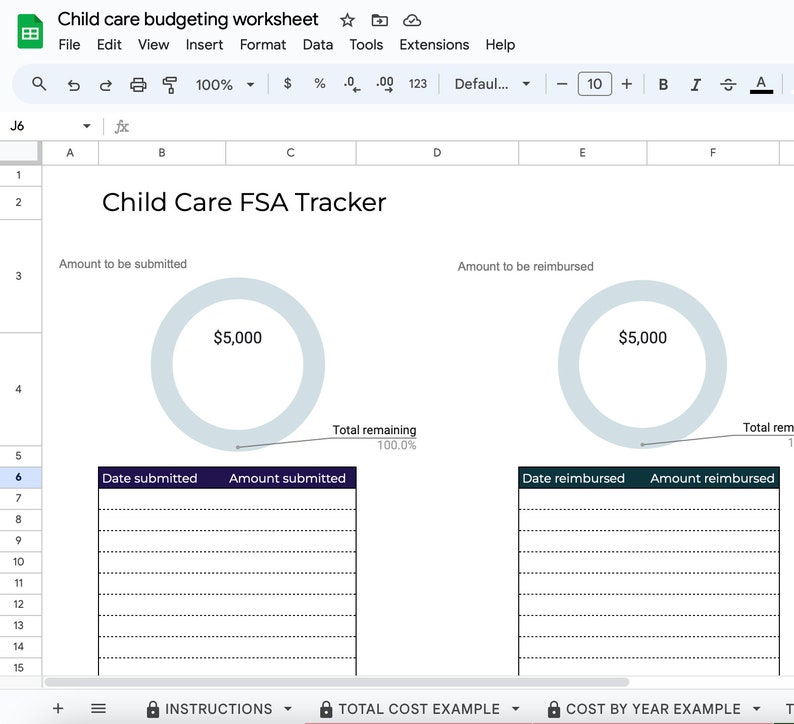 Family Budget Spreadsheet Childcare Yearly Budget Planner Daycare FSA ...