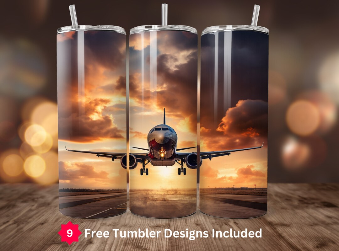 Airplane Taking off Against Vibrant Sky 20oz Straight Sublimation ...
