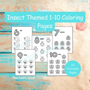 Printable Insect Themed 1-10 Coloring Pages, Outdoor Vacation Fun Png ...