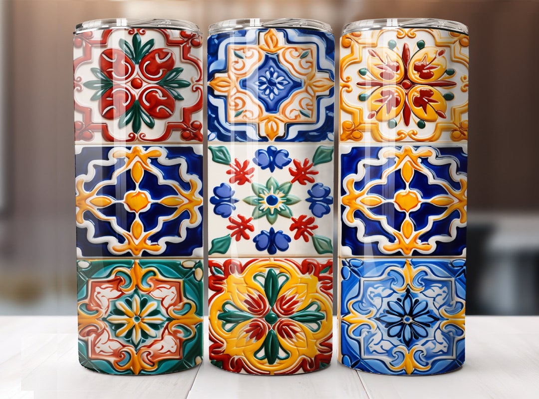 3D Portuguese Tiles Tumbler Wrap 20oz Straight Tumbler Sublimation ...