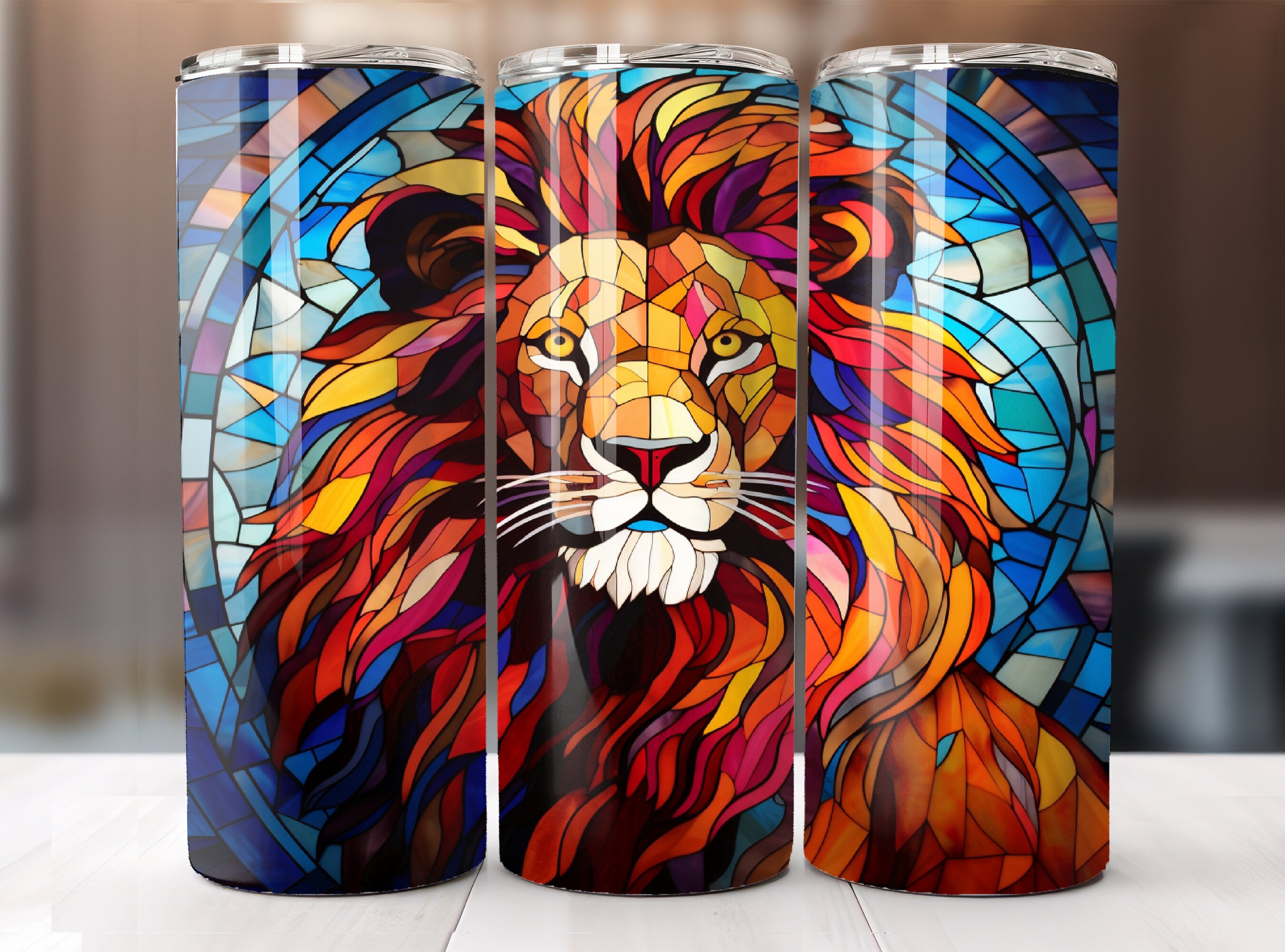Vitral León 20 oz Vaso flaco Sublimación Diseño Descarga - Etsy España