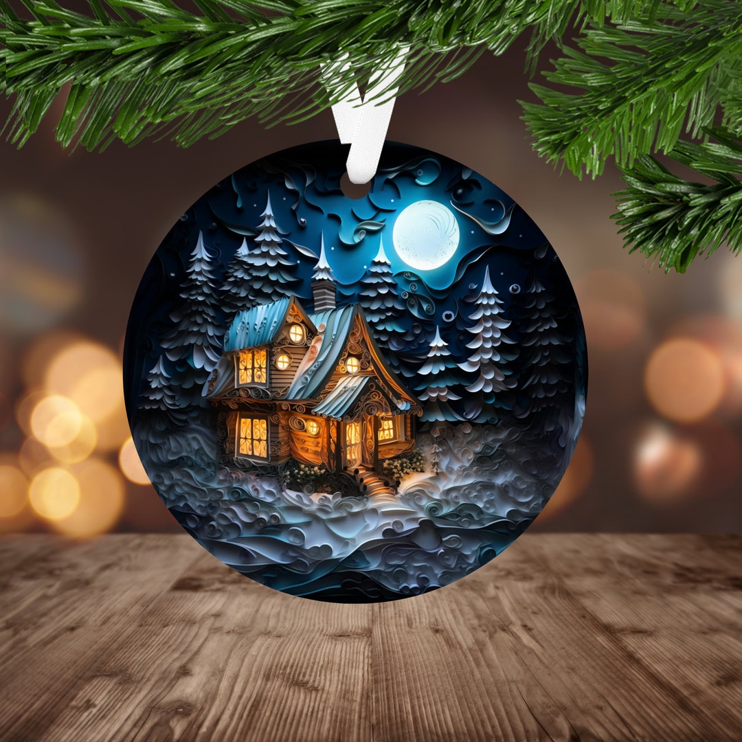 3D Christmas Cottage Ornament Sublimation PNG, Instant Digital Download ...