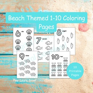 Printable Beach Themed 1-10 Coloring Pages, Beach Vacation Fun Png ...