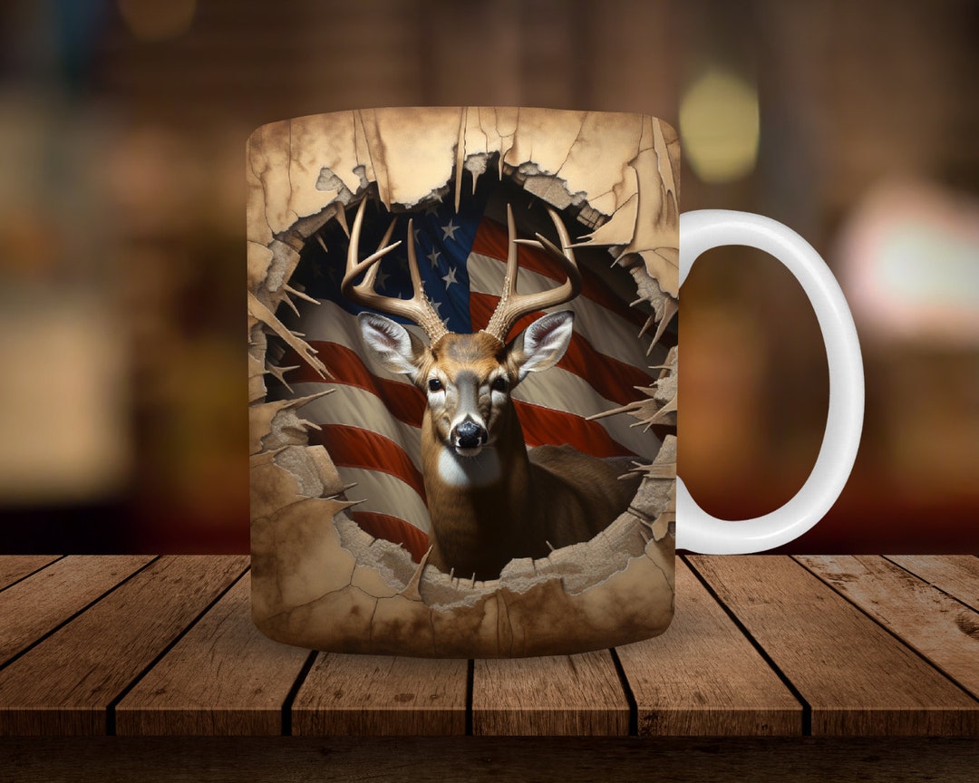 3D Deer Mug Sublimation, 11oz 15oz Mug Sublimation Wrap, Digital ...