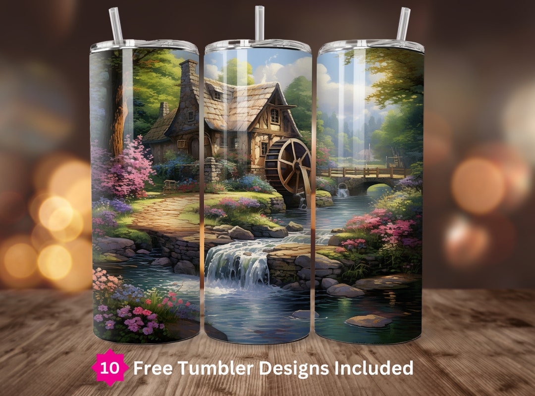 Country Cottage Tumbler Sublimation, 20oz Skinny Sublimation PNG ...