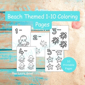 Printable Beach Themed 1-10 Coloring Pages, Beach Vacation Fun Png ...