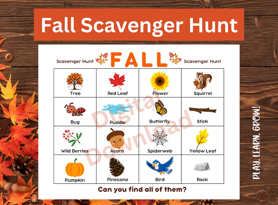 Printable Scavenger Hunt, Fall Scavenger Hunt, Outdoor Scavenger Hunt ...