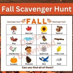 Printable Scavenger Hunt, Fall Scavenger Hunt, Outdoor Scavenger Hunt ...
