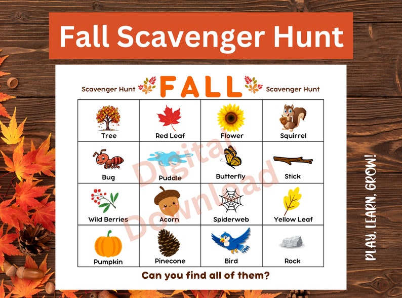 Printable Scavenger Hunt, Fall Scavenger Hunt, Outdoor Scavenger Hunt ...