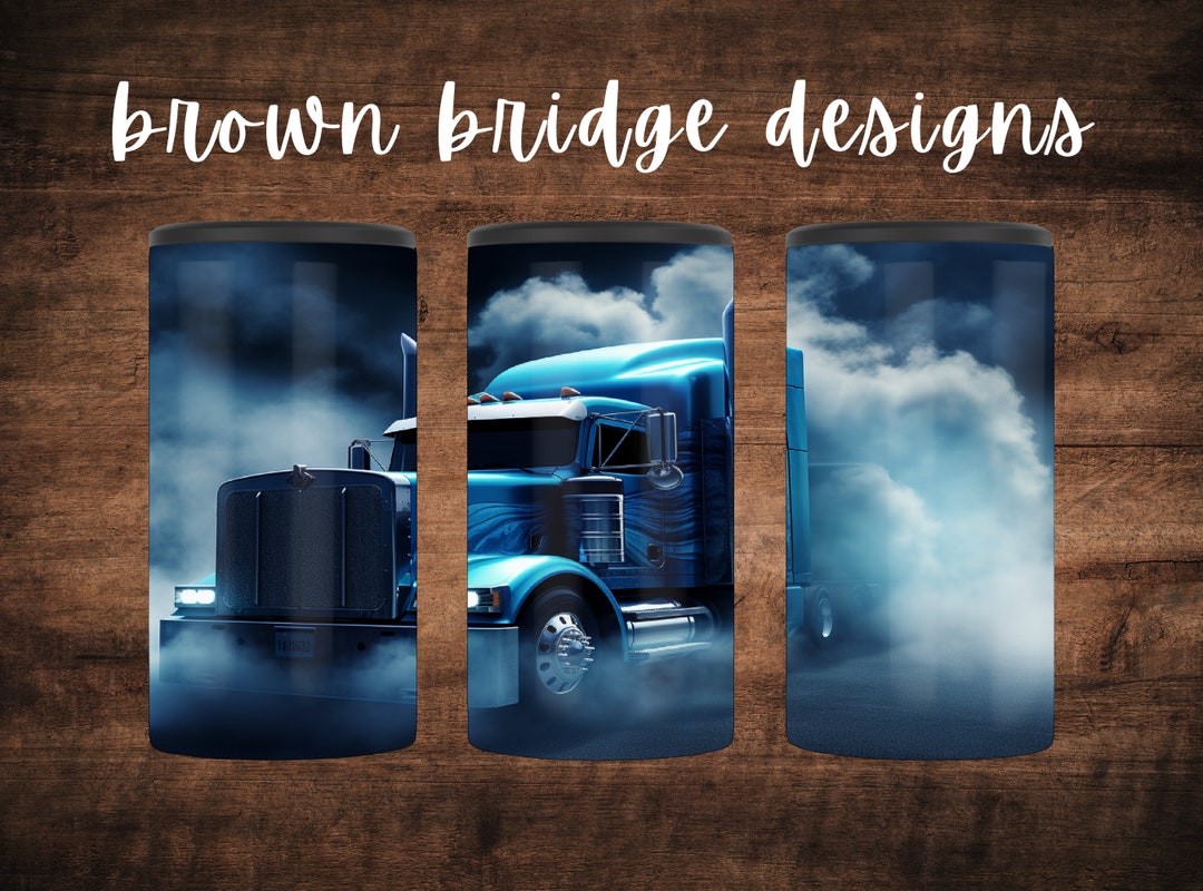 Semi Truck With Diesel Smoke 4 in 1 Can Cooler Sublimation Wrap ...