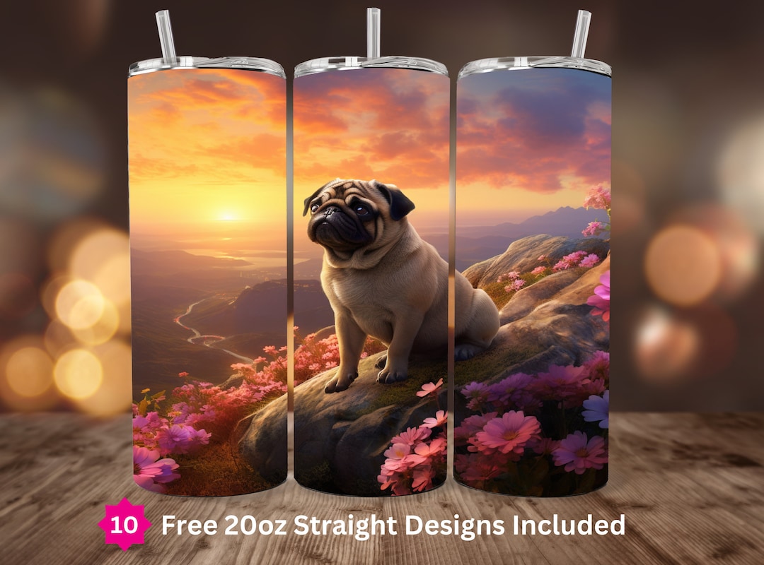 Pug Tumbler Wrap 20oz Skinny Tumbler Sublimation Design Digital ...