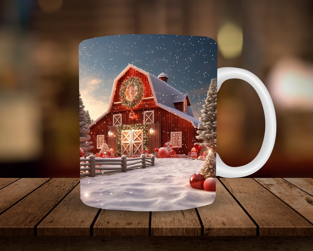 Red Barn Mug Sublimation 3D Christmas 11oz 15oz Mug - Etsy
