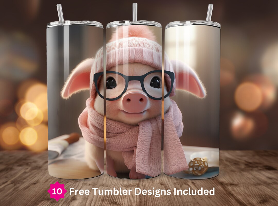 3D Cute Pig 20oz Skinny Tumbler Sublimation Design Digital Download ...