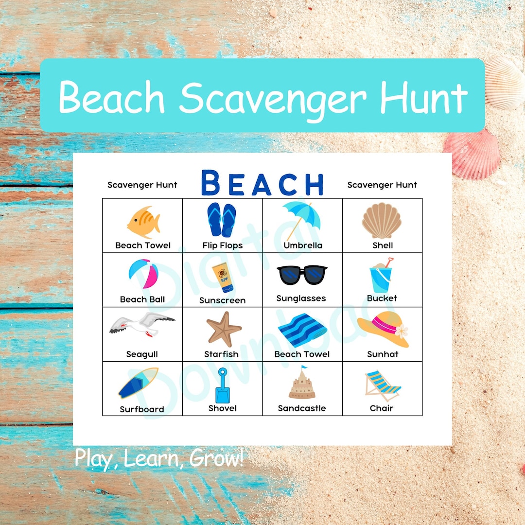 Printable Beach Scavenger Hunt, Summer Scavenger Hunt, Outdoor ...