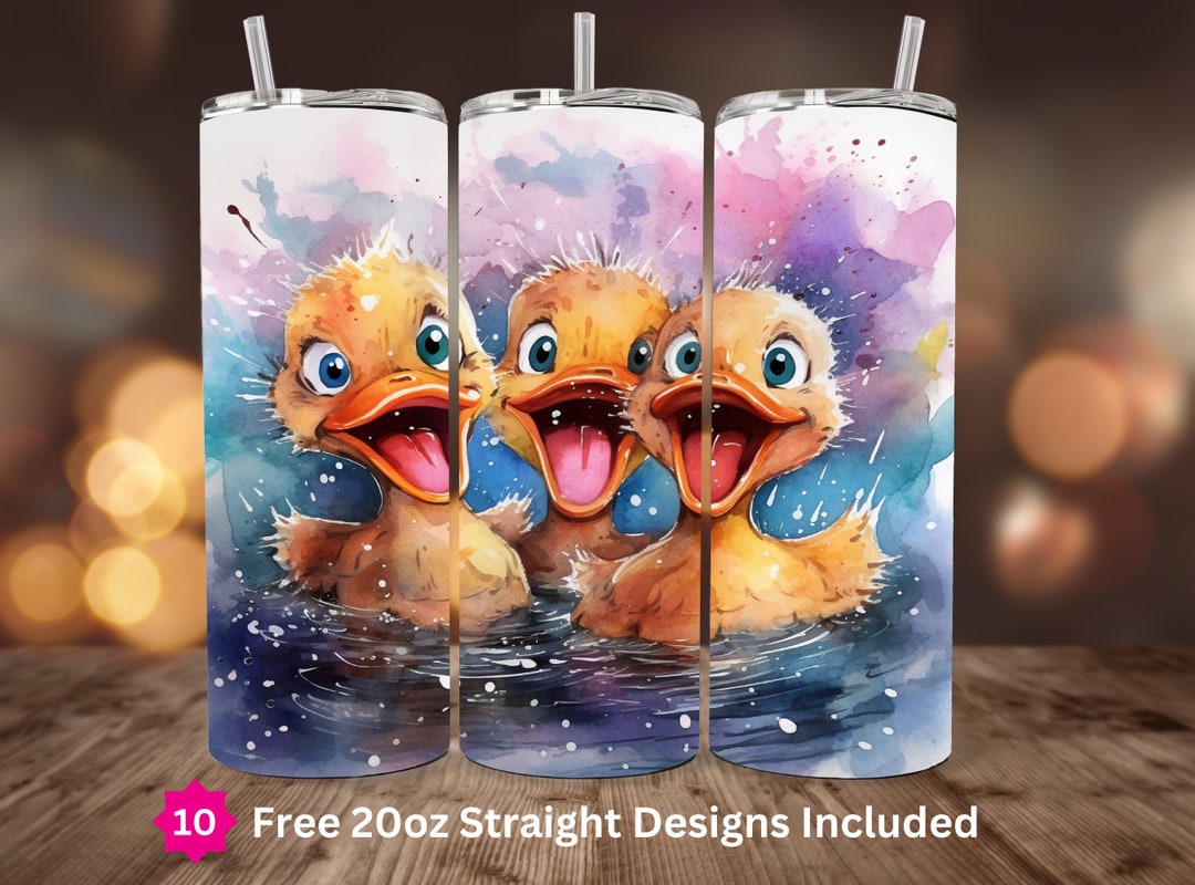 3 Crazy Ducks Tumbler Wrap, 20oz Skinny Sublimation Design, 20oz Straight Wrap PNG, Digital ...