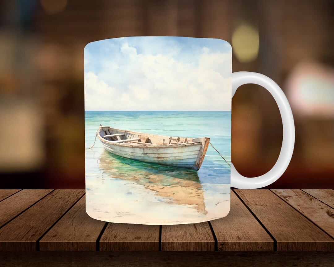 Vintage Fishing Boat Mug Sublimation, 11oz & 15oz Mug Sublimation Wrap ...