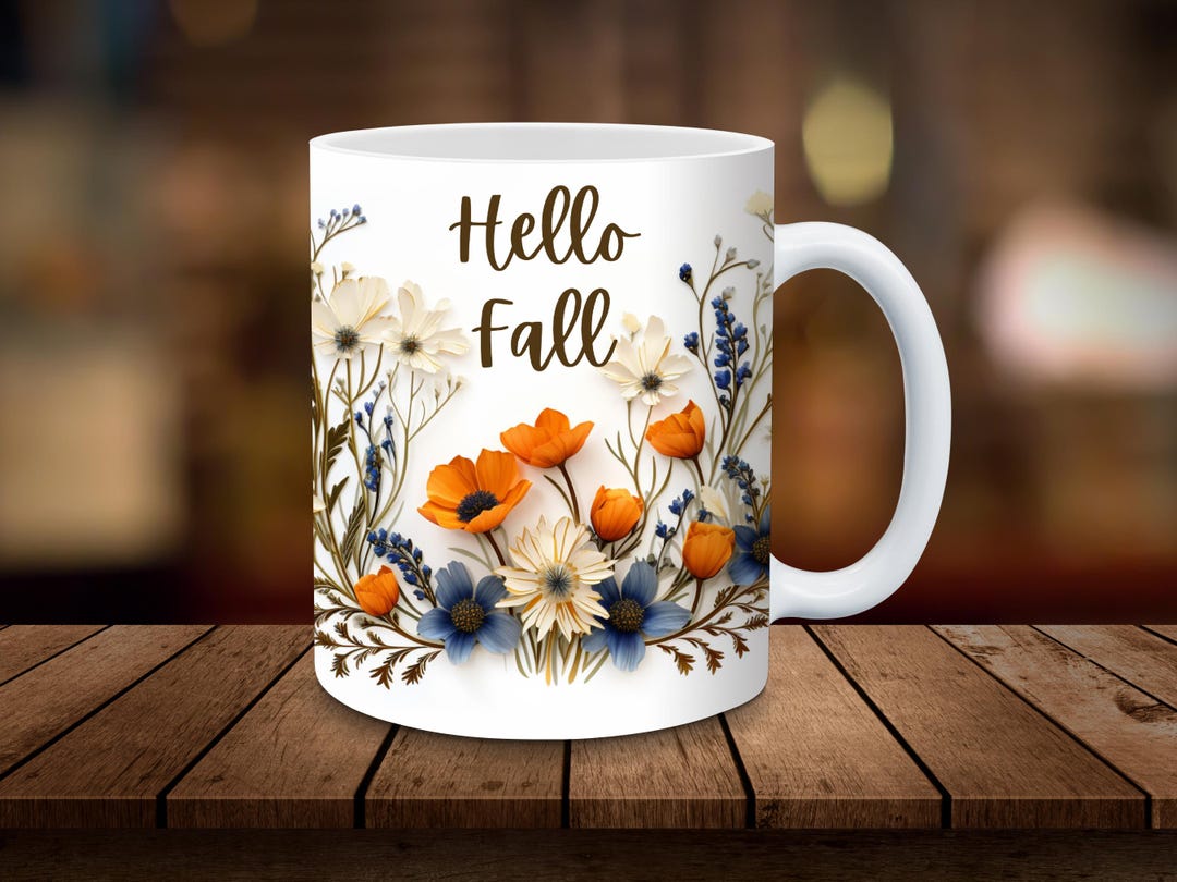 3D Hello Fall Mug Sublimation 11oz, 15oz Mug Sublimation Wrap Digital ...