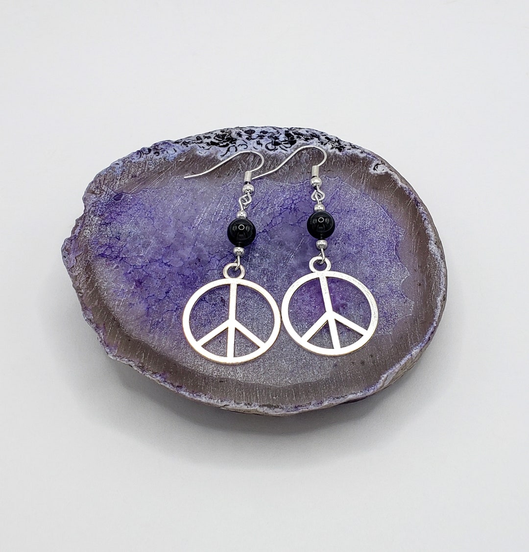 Stylish Stainless Steel Peace Sign Earrings - Large Dangles With or ...