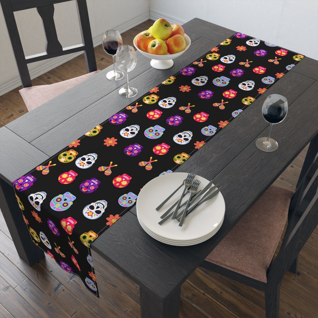 Dia De Los Muertos Sugar Skulls Table Runner Decor, Halloween Festive ...