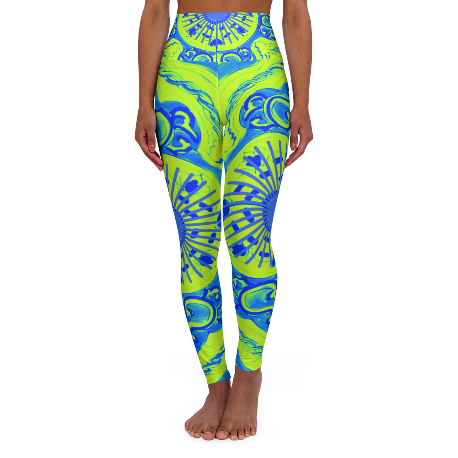 Lime Blue Spanish Tile Print | High Waisted Yoga Leggings | All Over ...