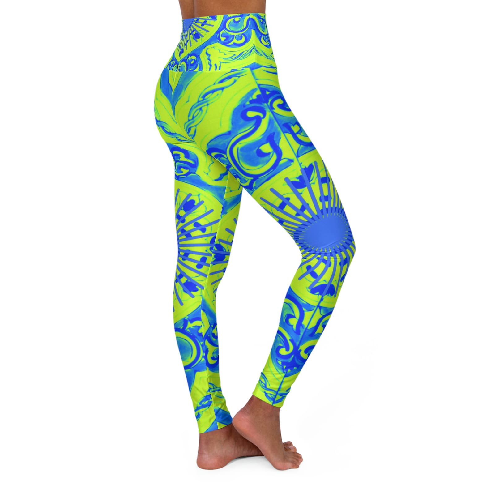 Lime Blue Spanish Tile Print | High Waisted Yoga Leggings | All Over ...