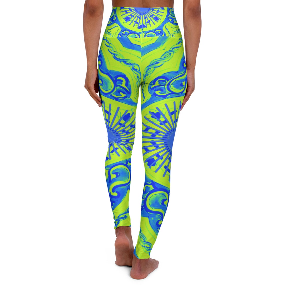 Lime Blue Spanish Tile Print | High Waisted Yoga Leggings | All Over ...