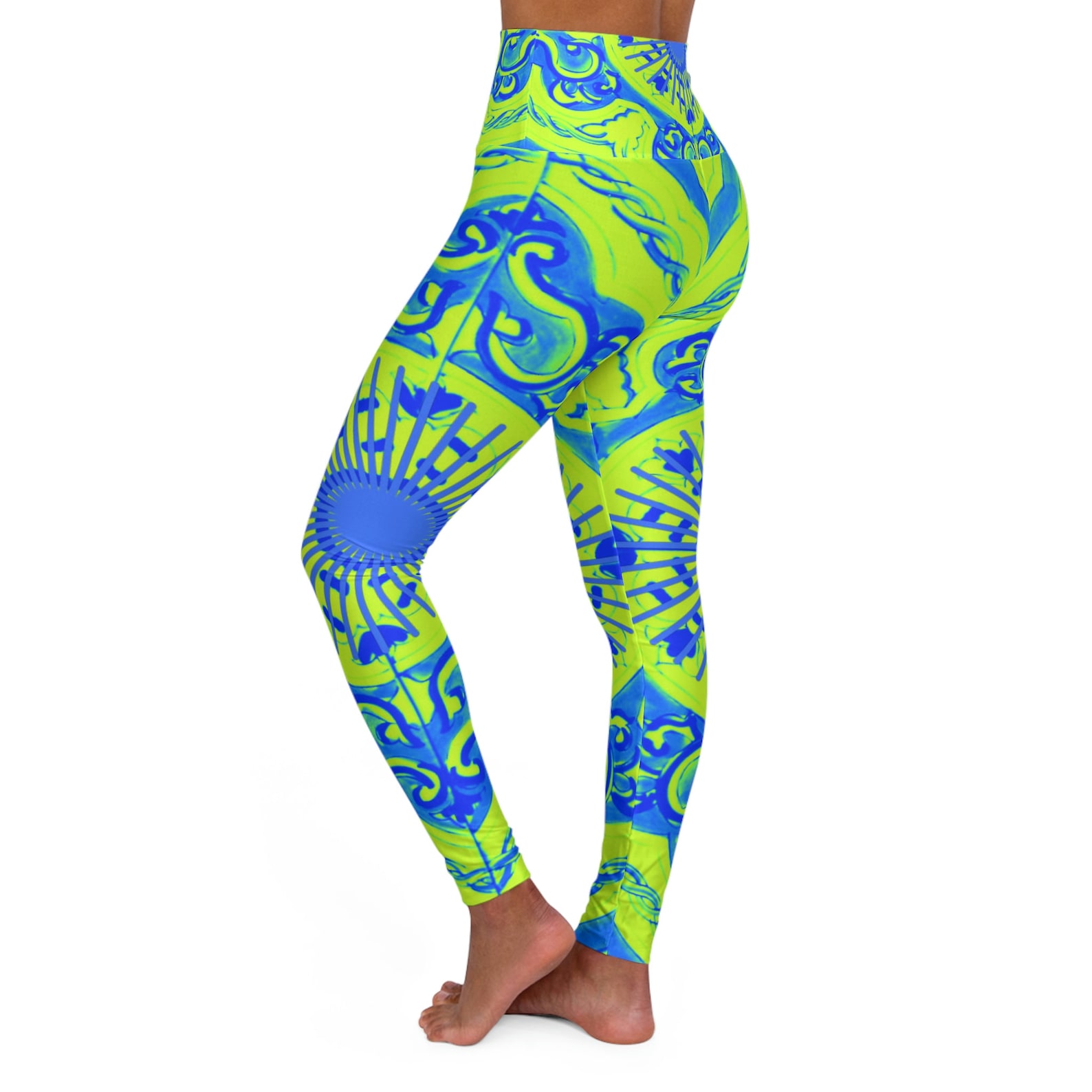 Lime Blue Spanish Tile Print | High Waisted Yoga Leggings | All Over ...
