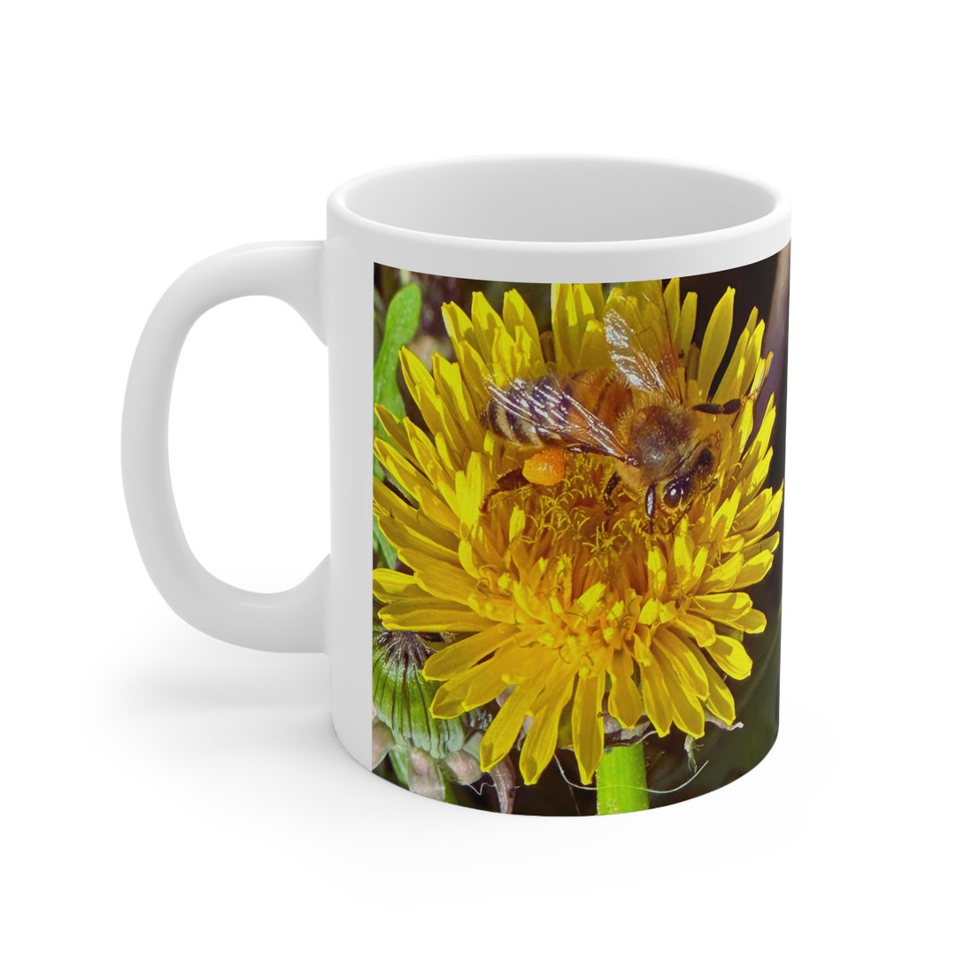 Cute Dandelion and Bee Coffee Mug, Happy Bee Mug, Dandelion Flower ...