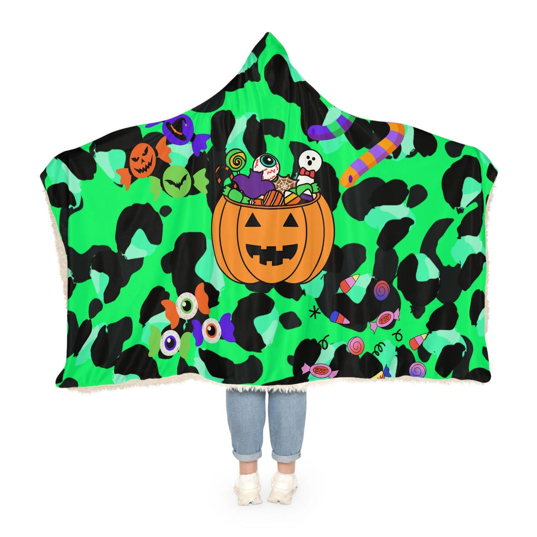 Halloween Pumpkin Candy Sherpa Snuggle Blanket Hoodie, Wearable Snuggie ...