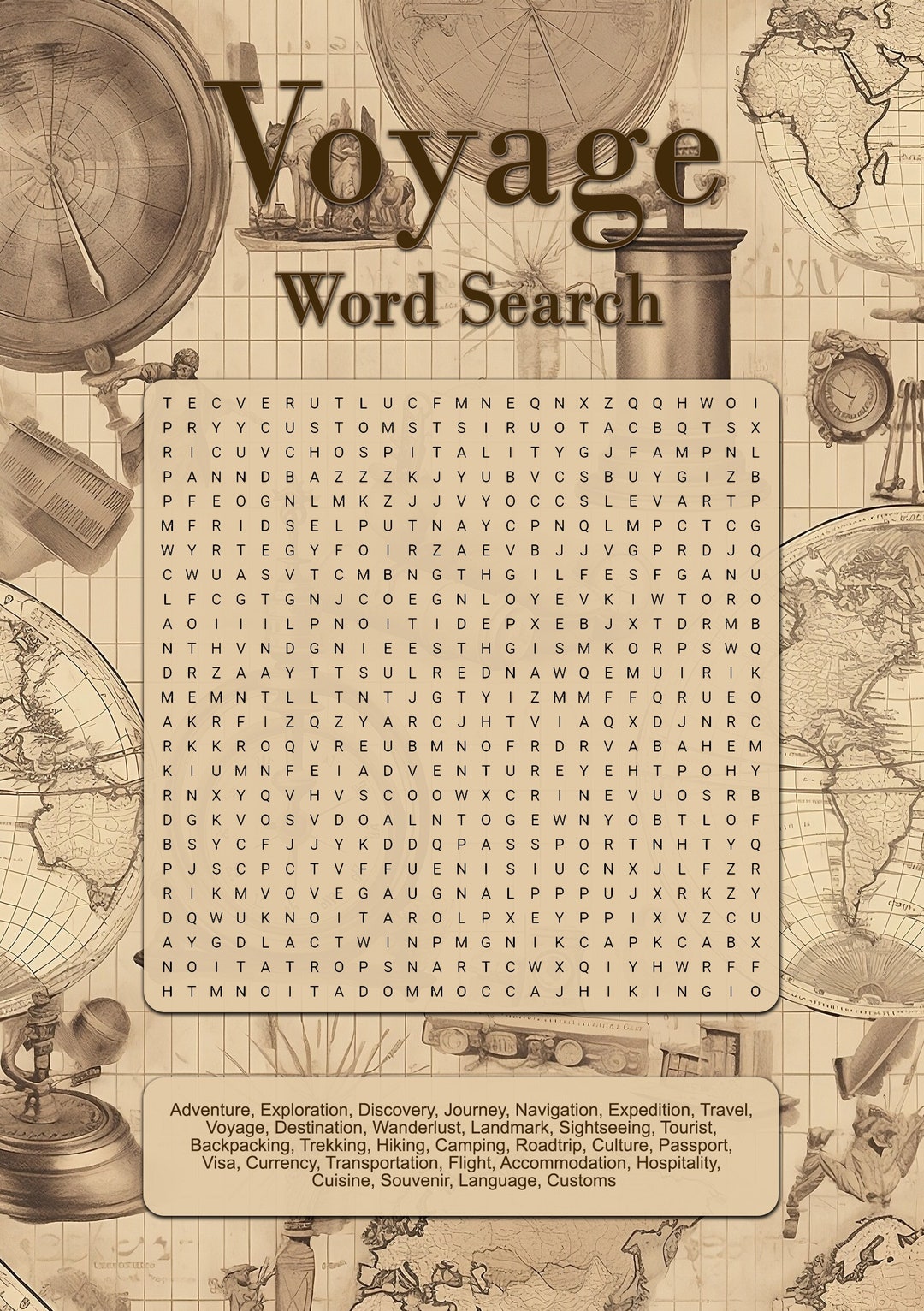 Voyage Word Search Puzzle - 30 Words, A5 PDF, Travel-themed Puzzle ...