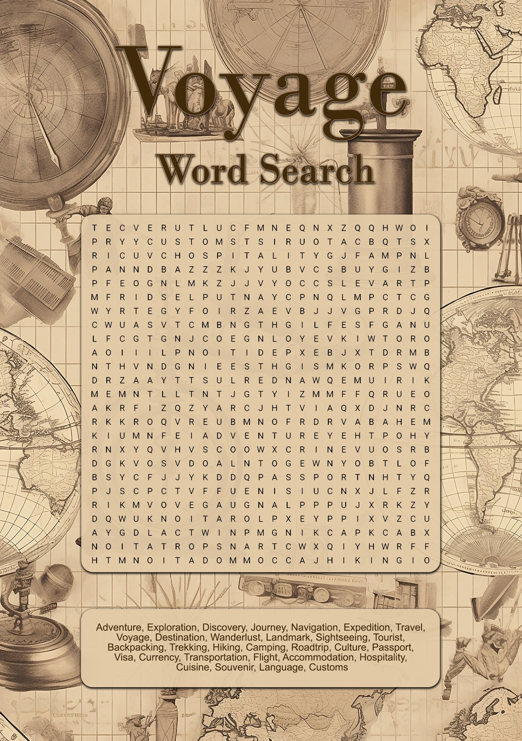Voyage Word Search Puzzle 30 Words, A5 PDF, Travel-themed Puzzle ...