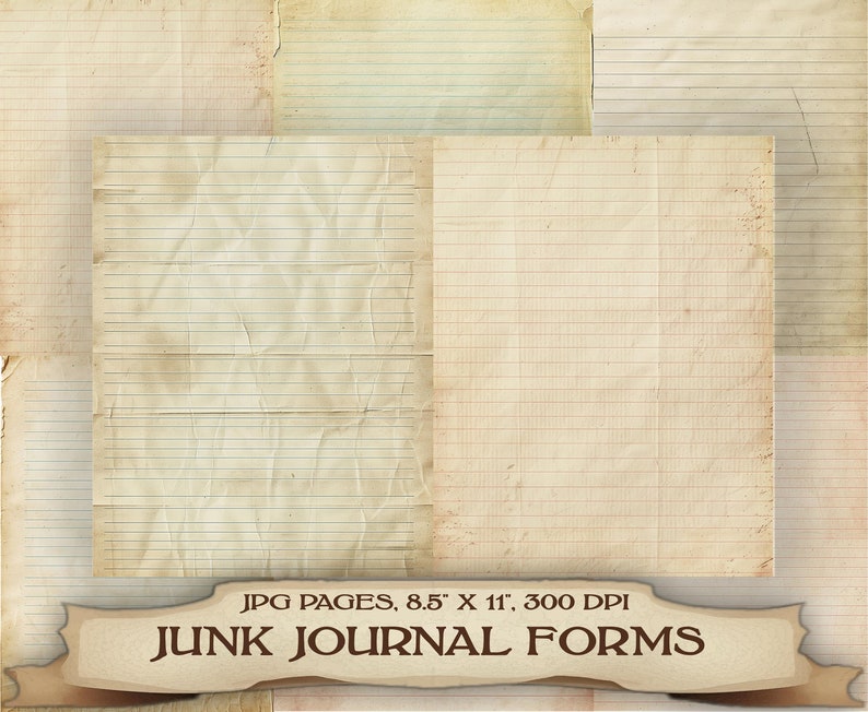 Lined Paper 32 JPG PDF Vintage Printable Junk Journal Pages Kit ...