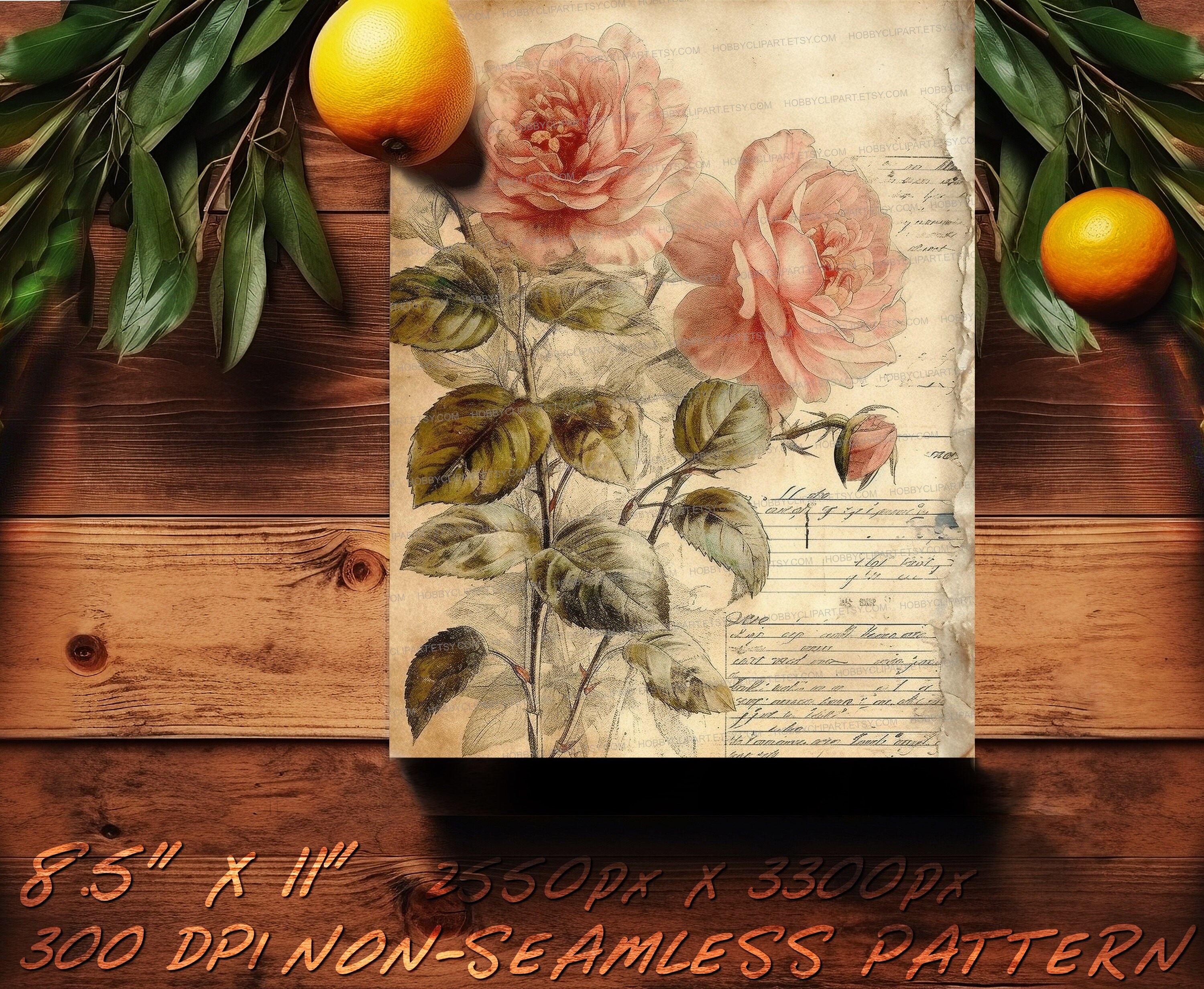Watercolor Vintage Rose Digital Paper Set: Junk Journal Kit (digital ...