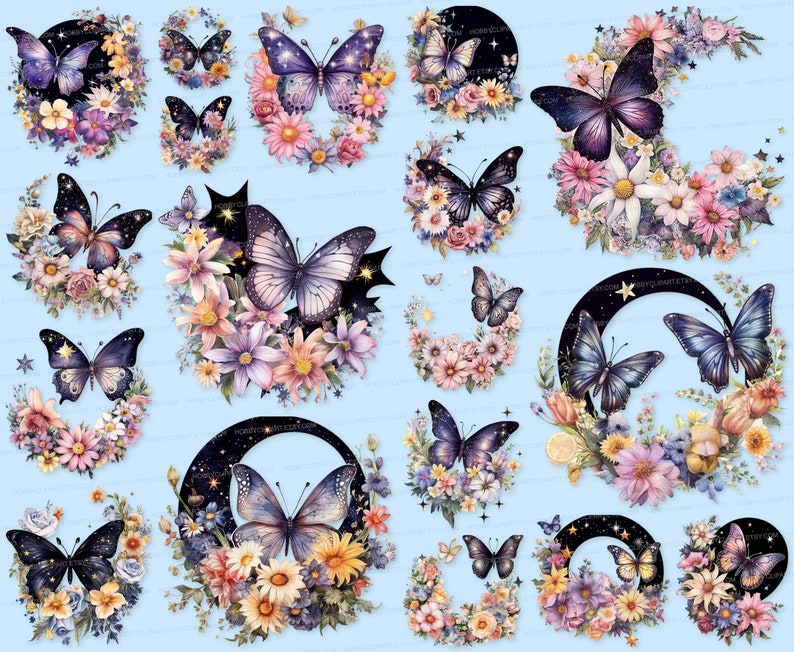 Watercolor Butterfly Clipart Set: Floral PNG SVG Graphics (digital ...