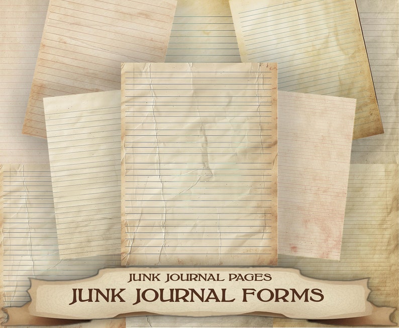 Lined Paper 32 JPG PDF Vintage Printable Junk Journal Pages Kit ...