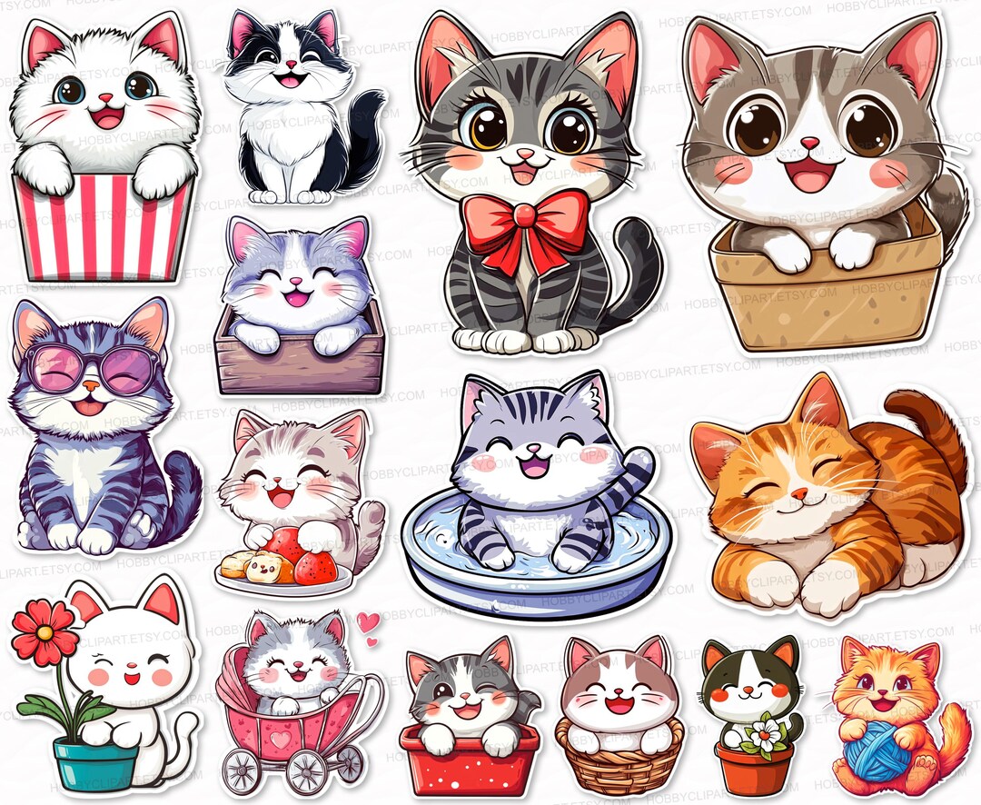 Cat Clipart Stickers, Printable Kitten PNG SVG (Digital Download ...