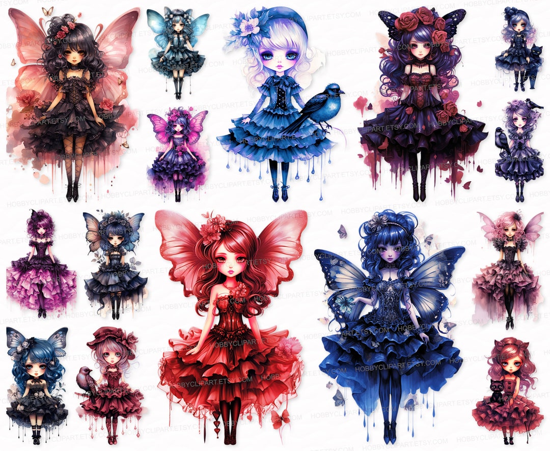 Goth Girl Clipart Bundle 40 PNG SVG Sublimation Design Scrapbooking ...