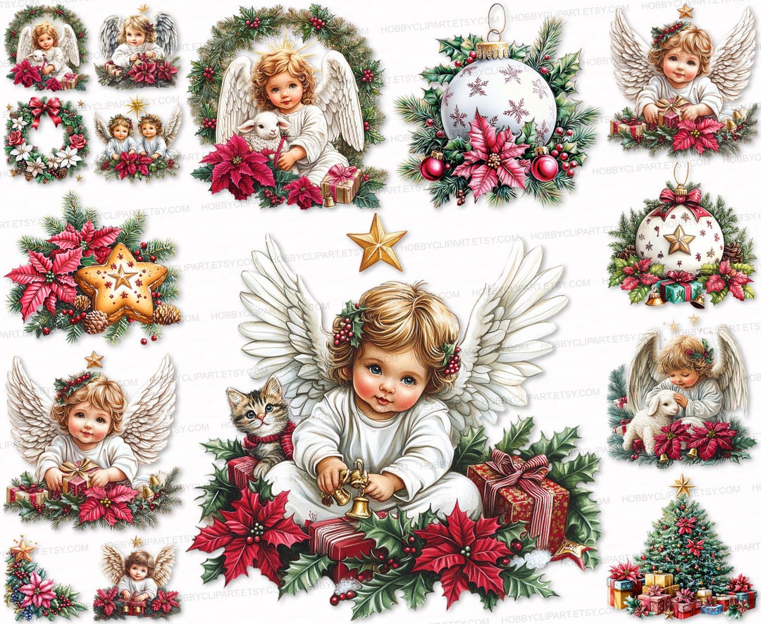 Watercolor Christmas Angel Clipart: Scrapbooking PNG SVG Bundle ...