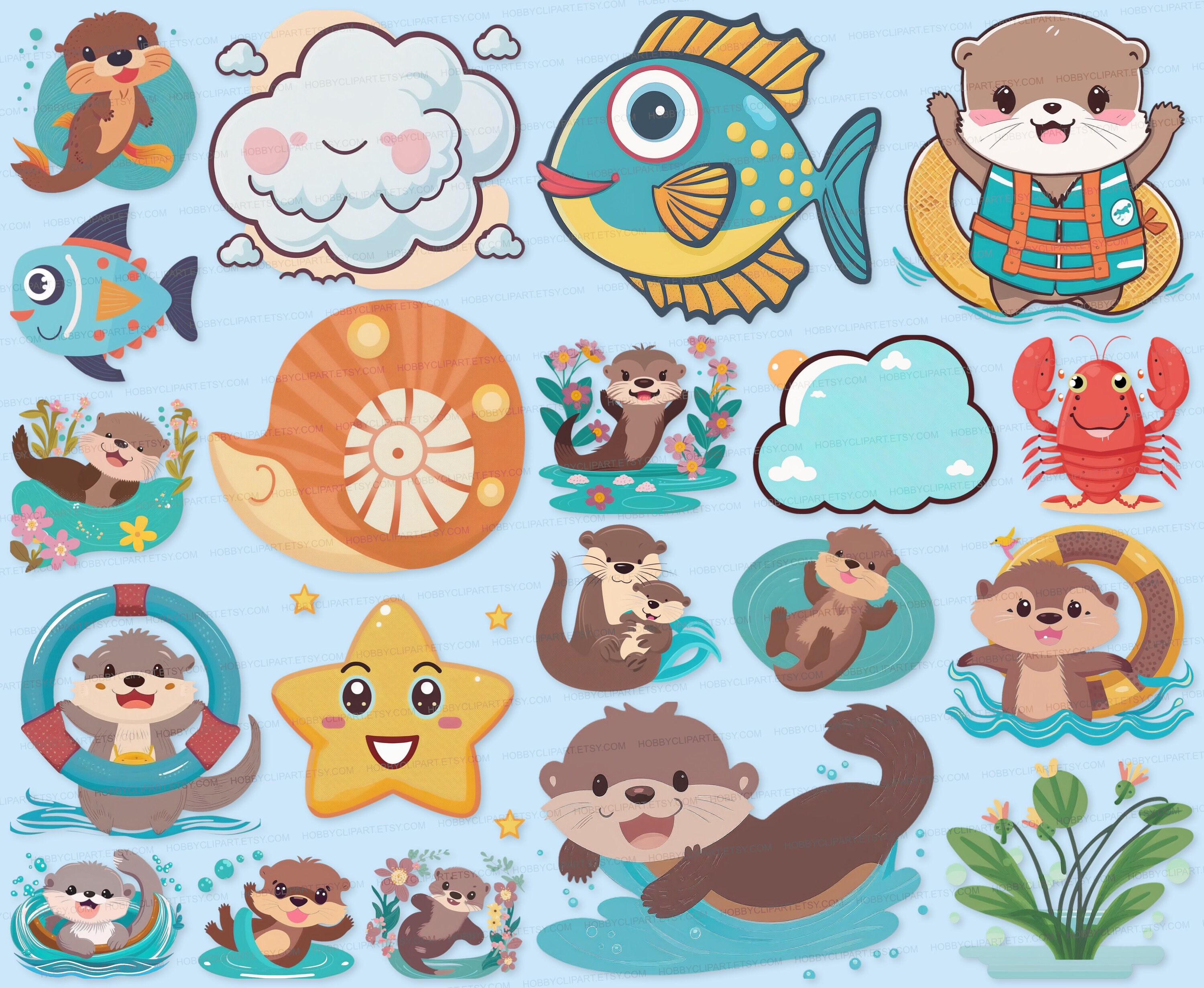 Baby Otter PNG SVG Printable Clip Art 25 Kid PNG Watercolor Clipart ...