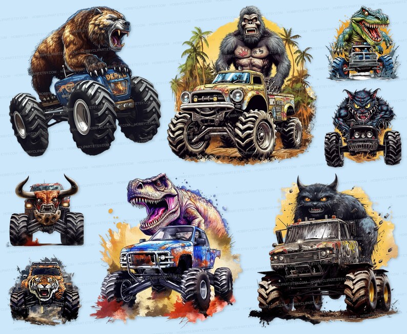 Watercolor Monster Truck Clipart Set: PNG SVG for Stickers (digital ...