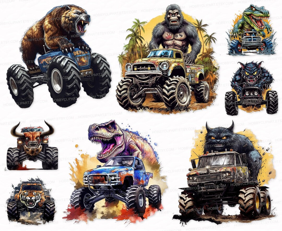 Watercolor Monster Truck Clipart Set: PNG SVG for Stickers (digital ...
