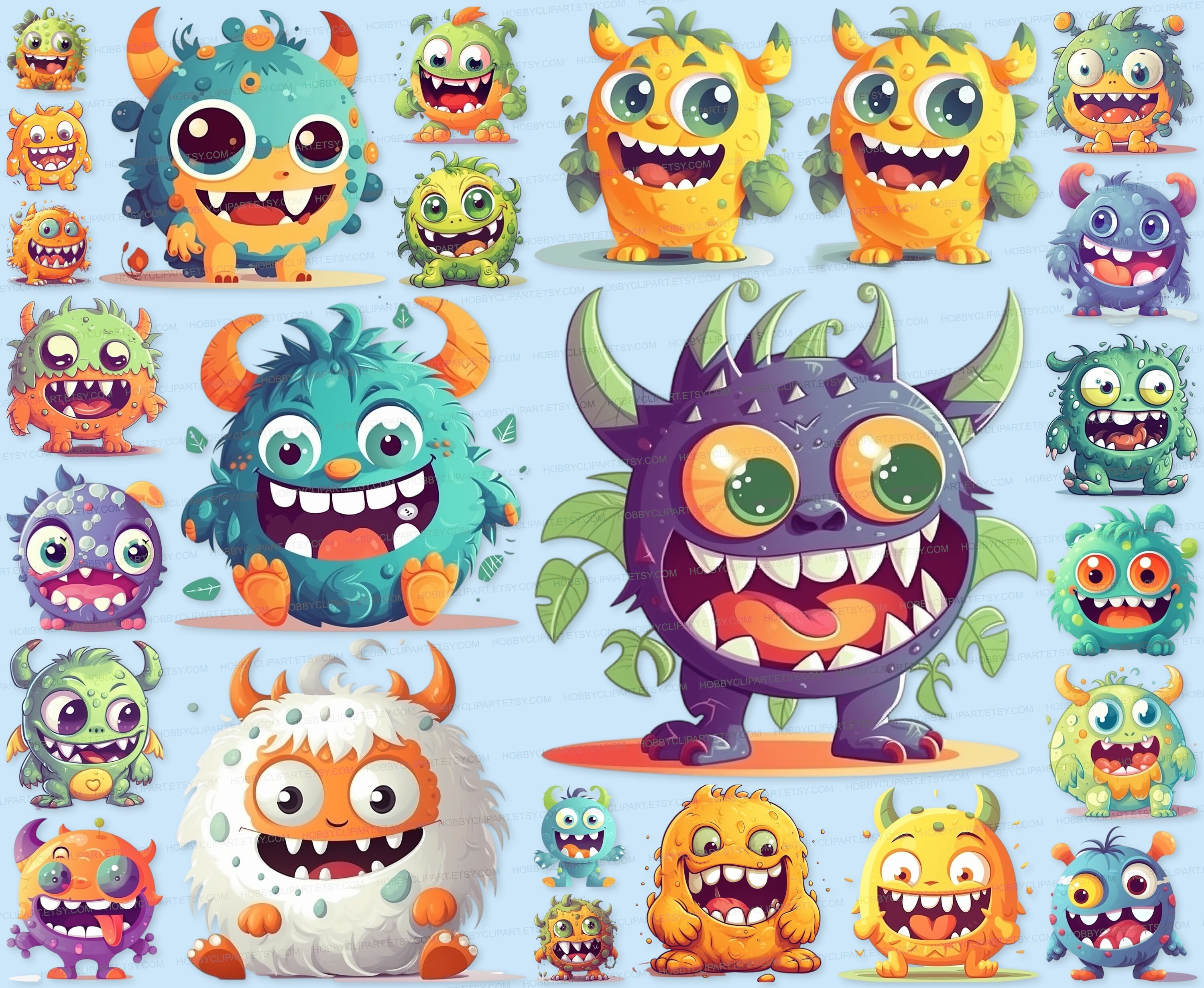 Little Fabulous Monster PNG SVG Clipart Set Cute Monster Clip Art ...